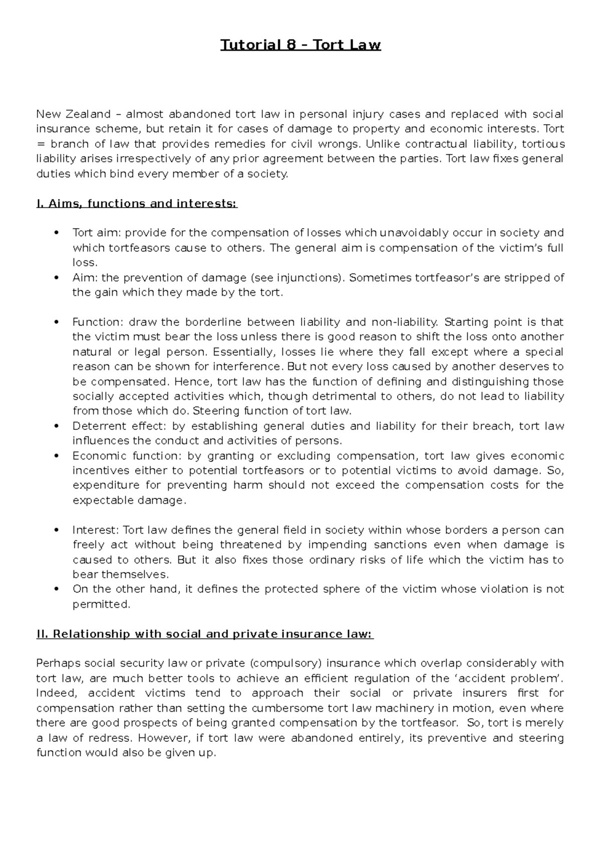 Comparative Law – Comparative Tort Law - Tutorial 8 – Tort Law New Zealand – almost abandoned ...