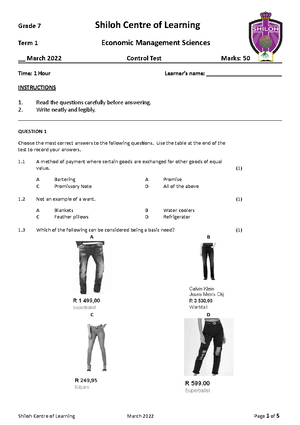GR 7 EMS T4 Controlled TEST 2022 - Shiloh Centre of Learning GRADE 7 ...
