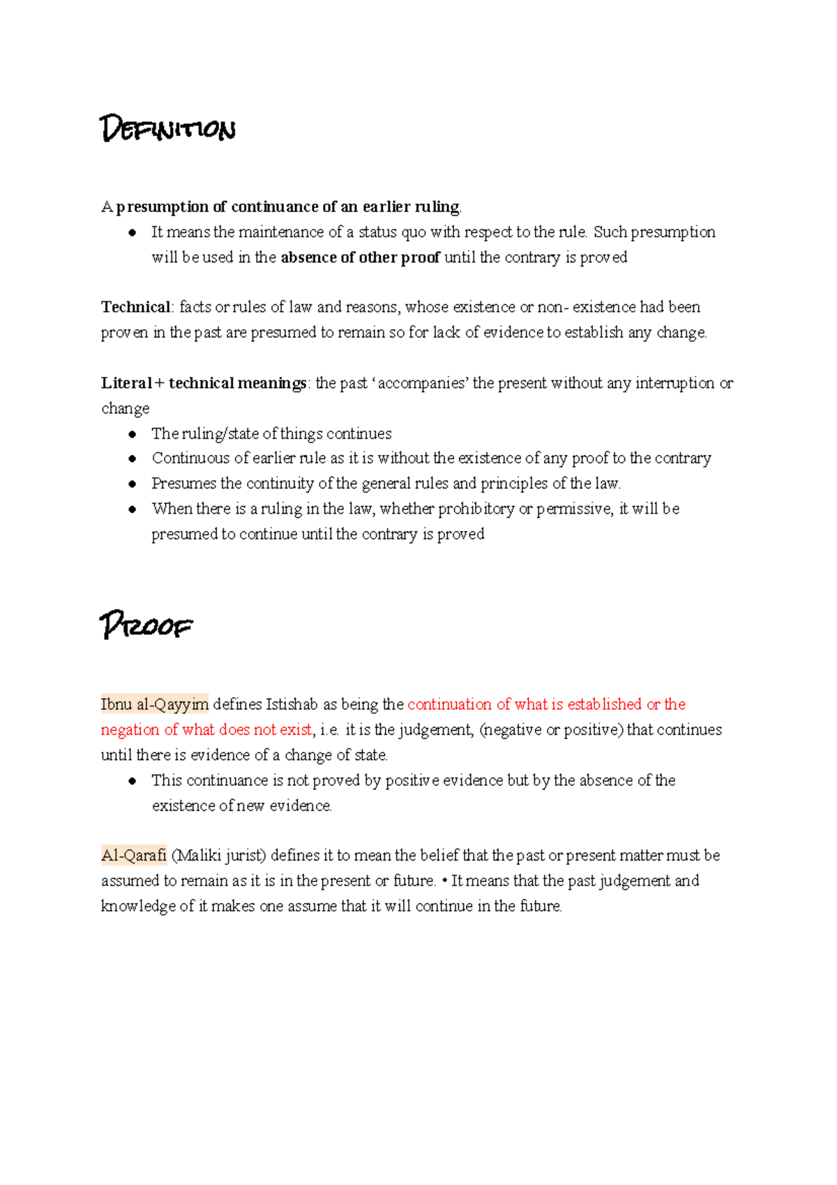 Istishab (Presumption of Continuity) - Definition A presumption of ...