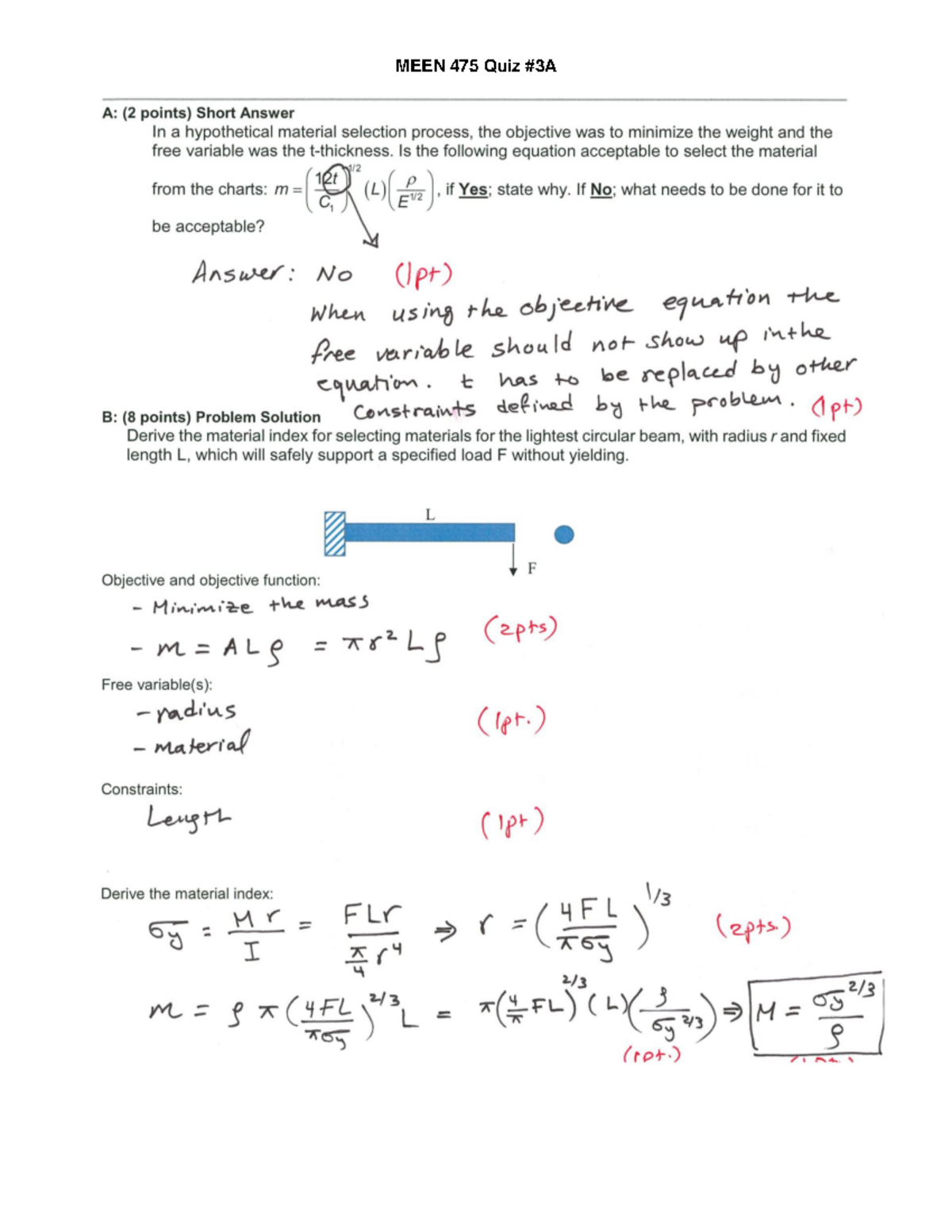 MEEN 475 Quiz #3A Solution - MEEN 475 - MEEN 475 Quiz #3A - Studocu