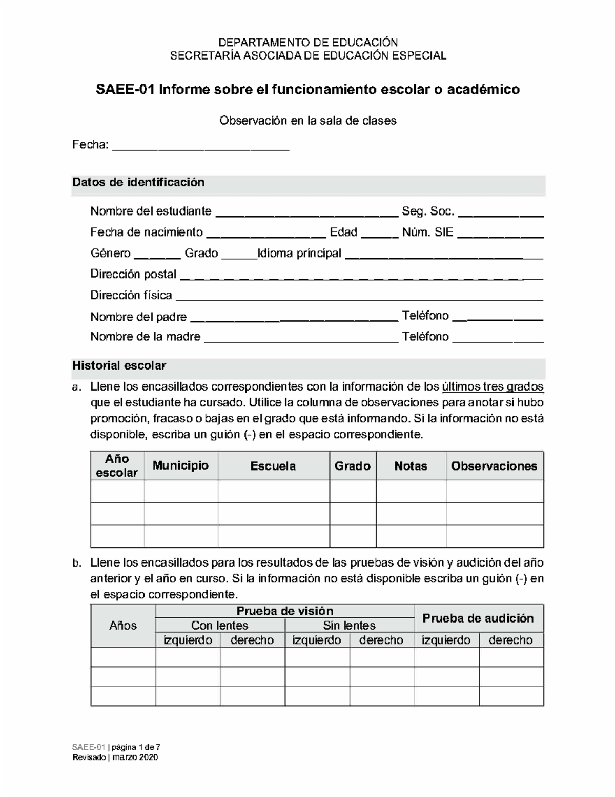 SAEE - 01 Informe sobre el funcionamiento escolar o académico ...