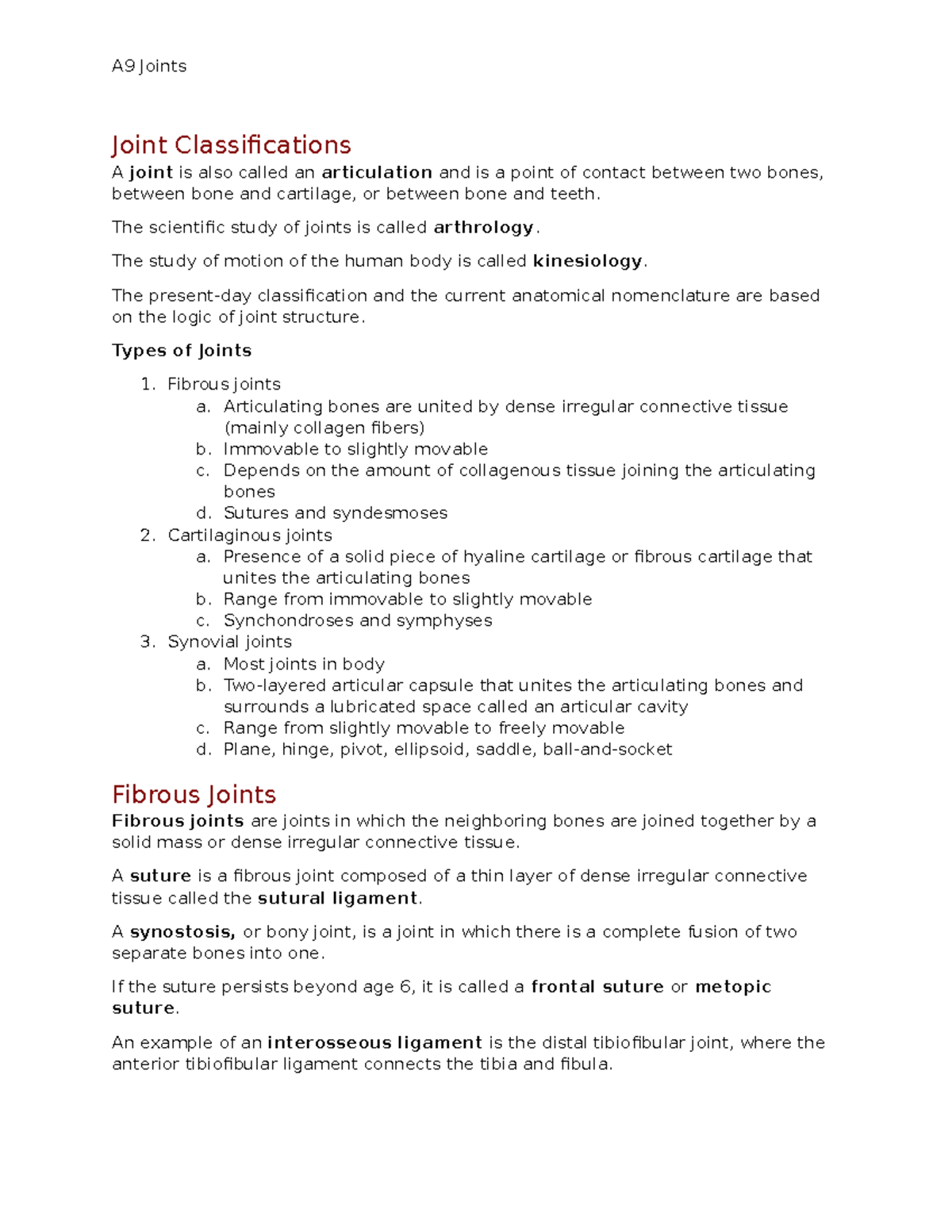 A9 Joints - Lecture notes 9 - Joint Classifications A joint is also ...
