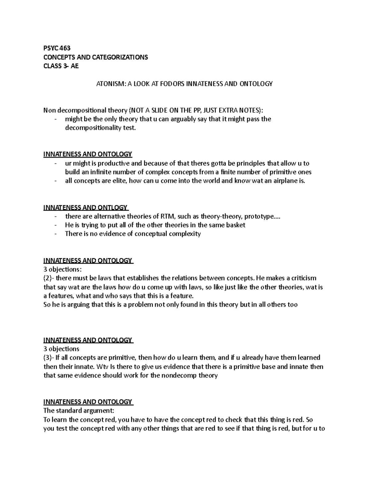 463 Class 3 AE - PSYC 463 CONCEPTS AND CATEGORIZATIONS CLASS 3- AE ...