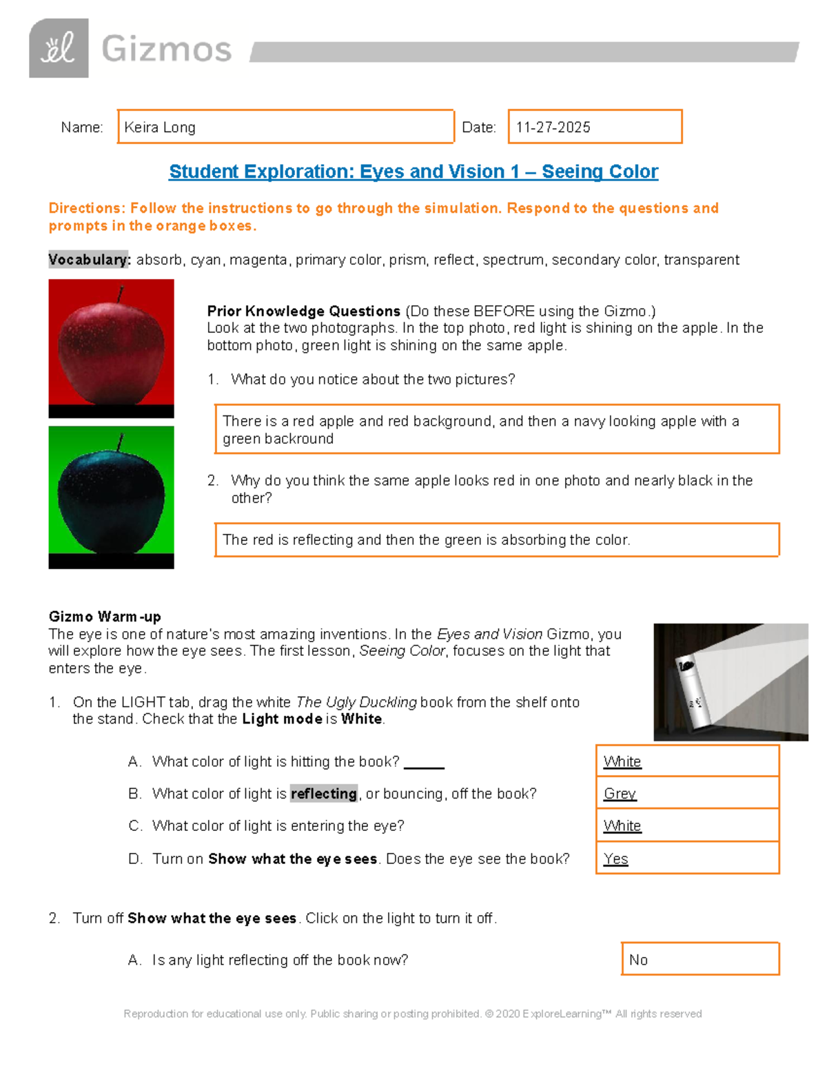 Color Gizmo - Name: Keira Long Date: 11-27- Student Exploration: Eyes ...