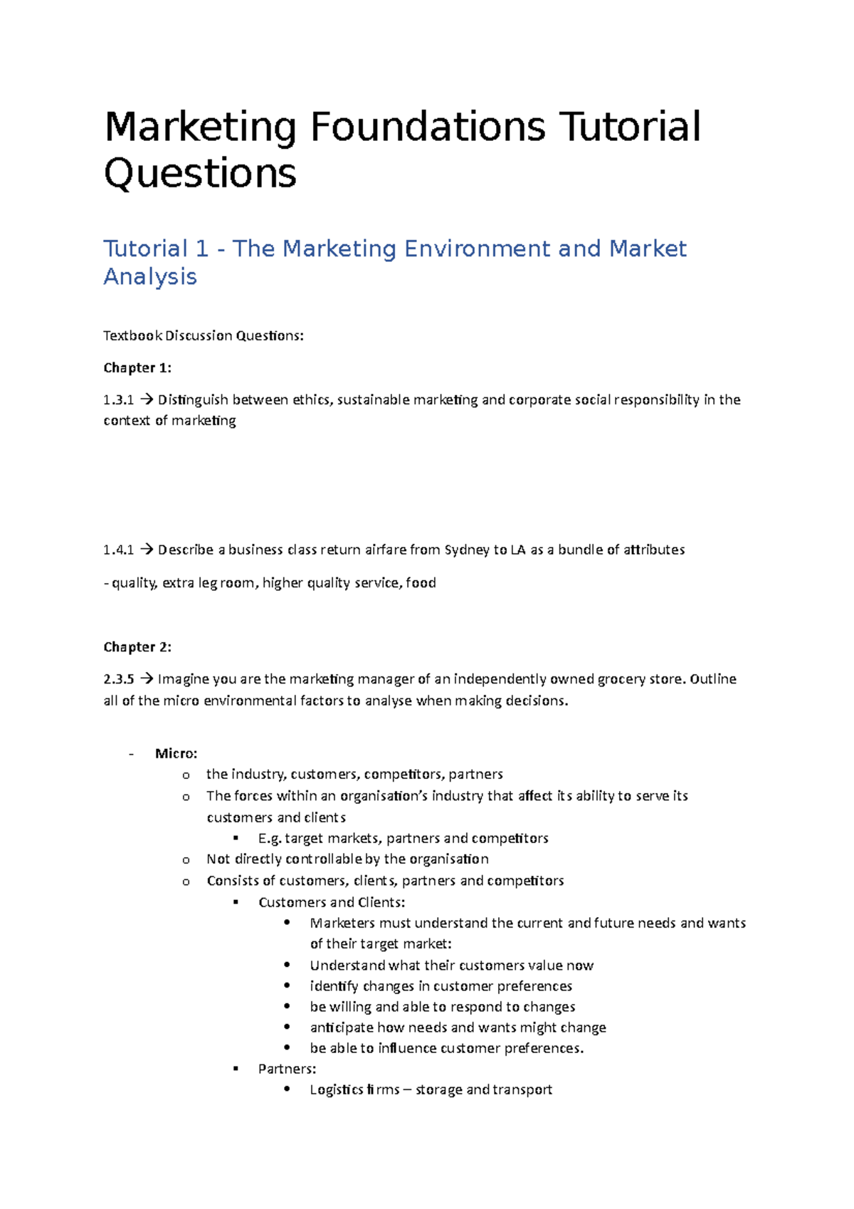 Marketing Foundations Tutorial Work - Marketing Foundations Tutorial ...