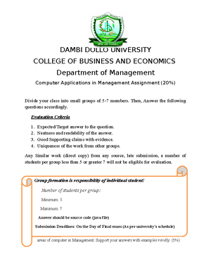 Mid exam - cs courses - DAMBI DOLLO UNIVERSITY COLLEGE OF ENGINEERING AND TECHNOLOGY Department ...