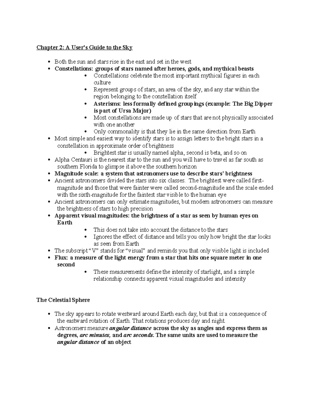 Chapter 2 Notes PHYS 1080 - Chapter 2: A User's Guide to the Sky Both ...
