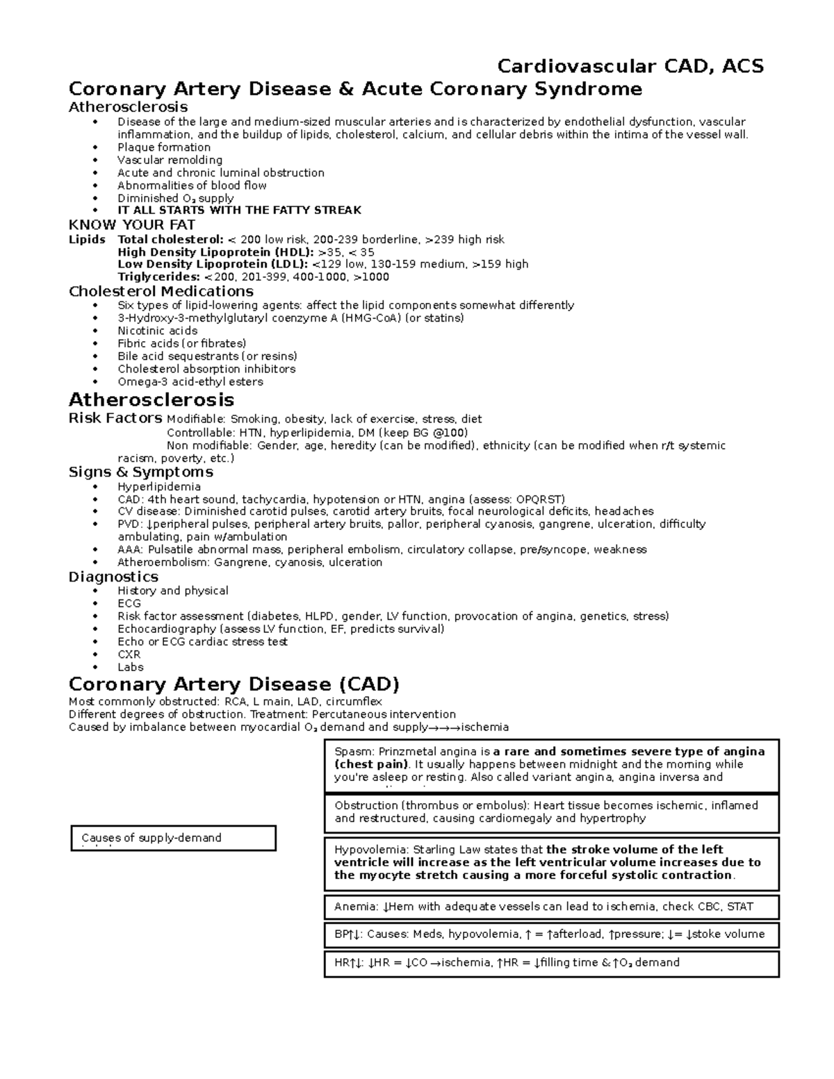 Cardiovascular CAD, ACS - Cardiovascular CAD, ACS Coronary Artery ...