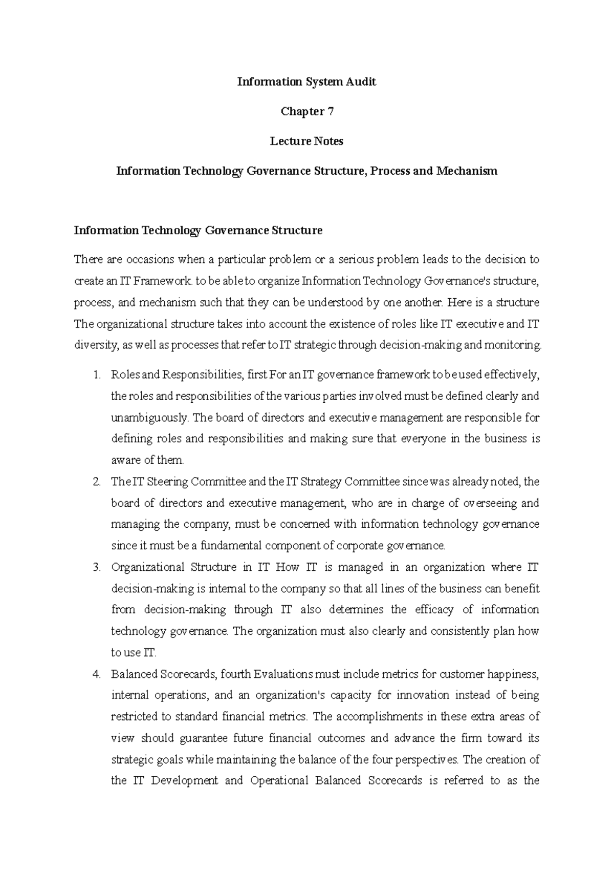 Information Technology Governance Structure, Process and Mechanism ...