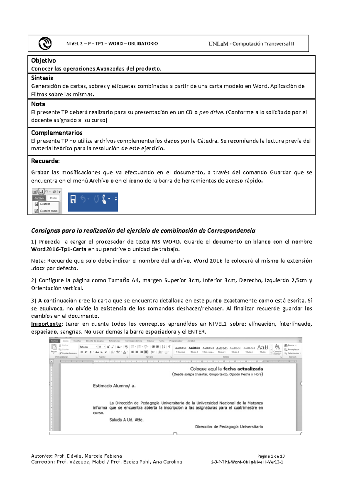 2 3 P TP1 Word Oblig Nivel II Ver13 1 - NIVEL 2 – P – TP1 – WORD – OBLIGATORIO Objetivo Conocer ...