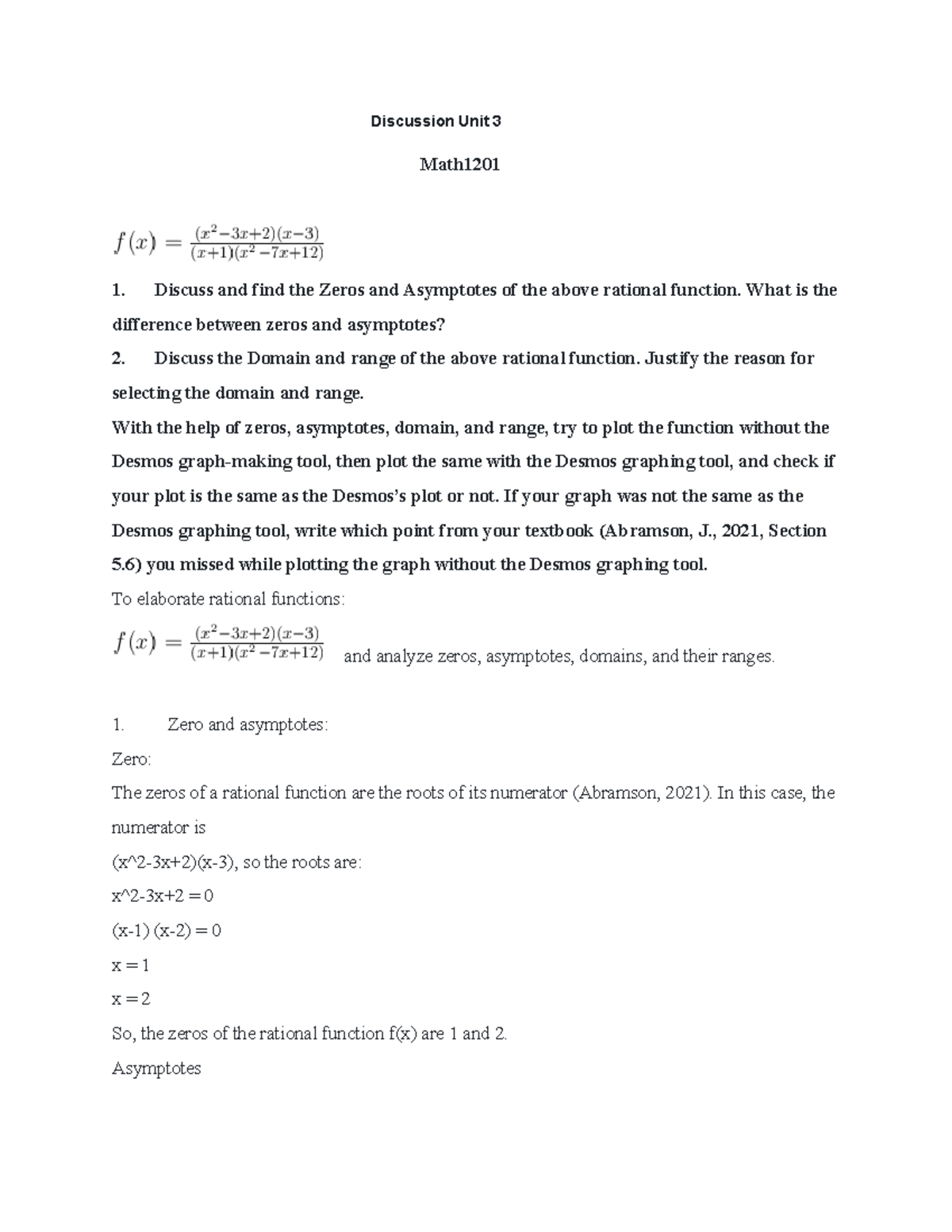 Untitled document - unit 4 - Discussion Unit 3 Math Discuss and find ...