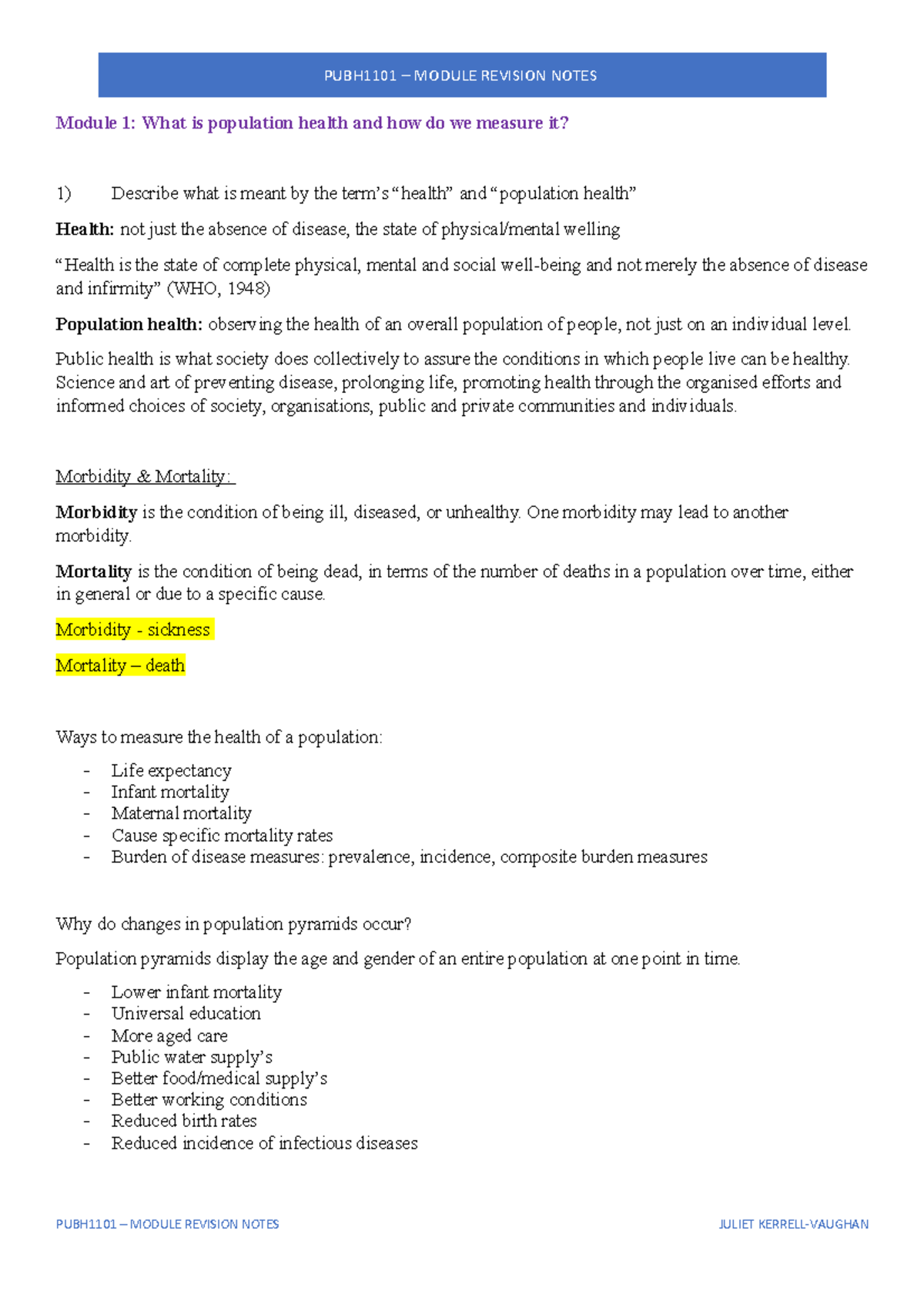 PUBH1101 - Revision notes - PUBH1101 MODULE REVISION NOTES Module 1 ...