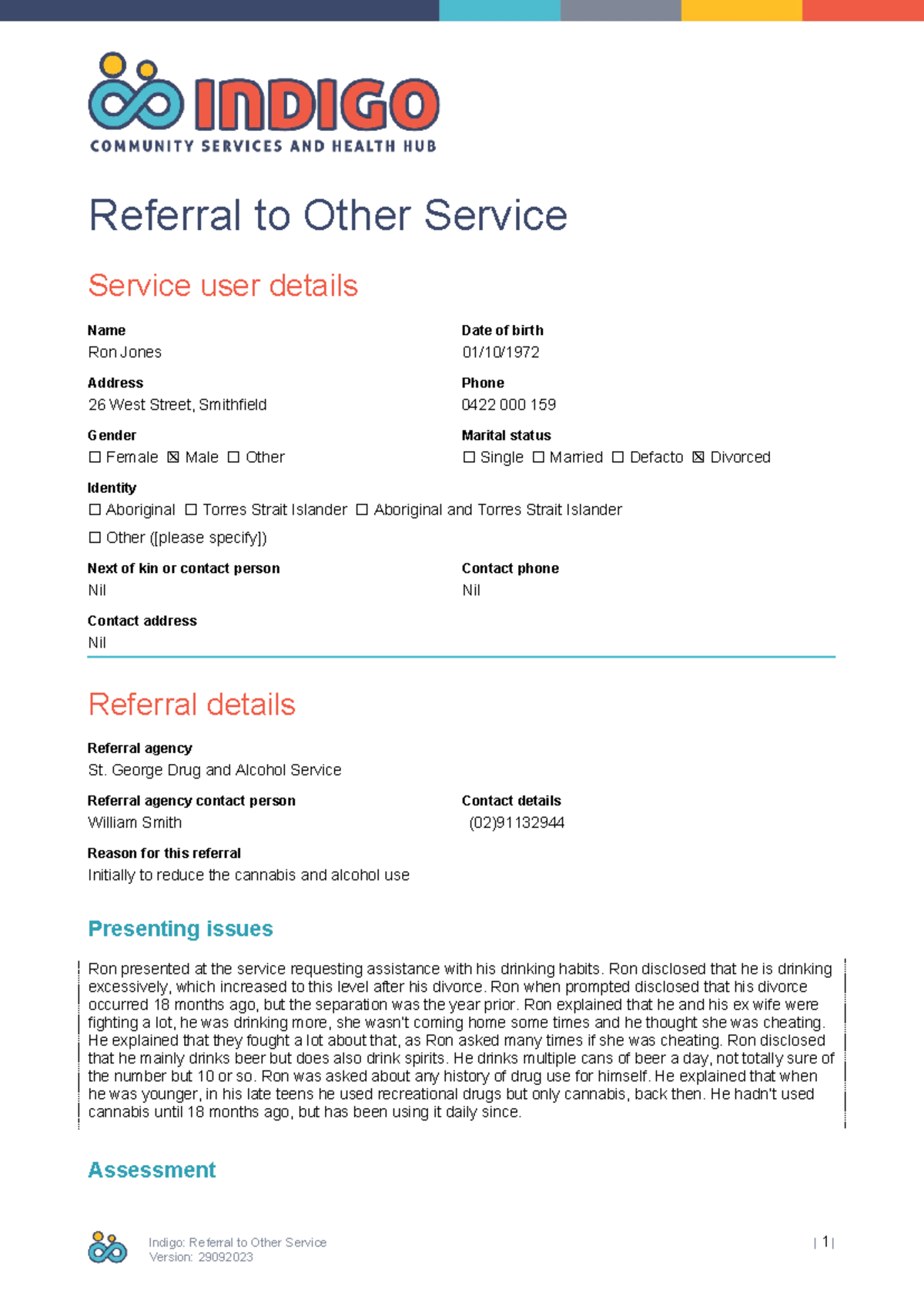 Indigo FRM Referral to Other Service Ron Jones - Referral to Other ...