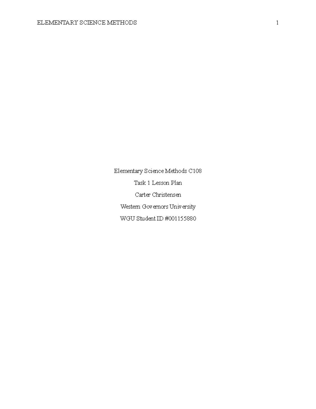 WGU C108 Performance Assessment - Elementary Science Methods C Task 1 ...
