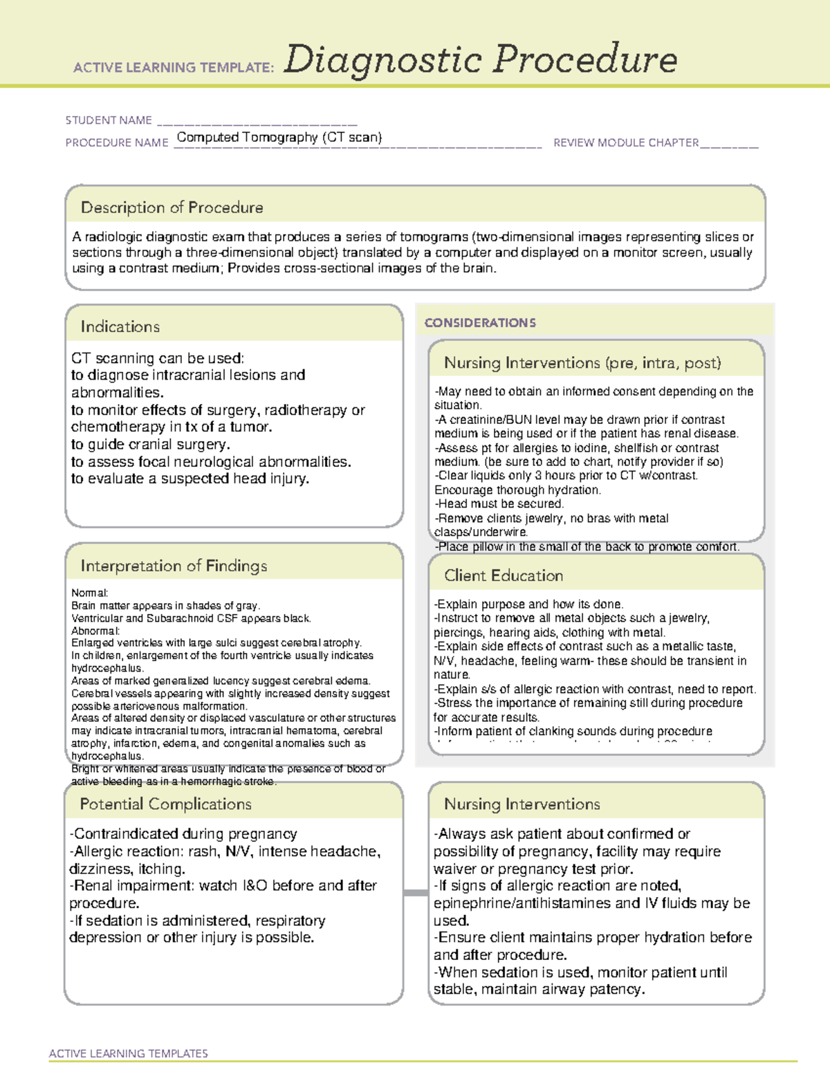 ATI Template CT - ACTIVE LEARNING TEMPLATES Diagnostic Procedure ...