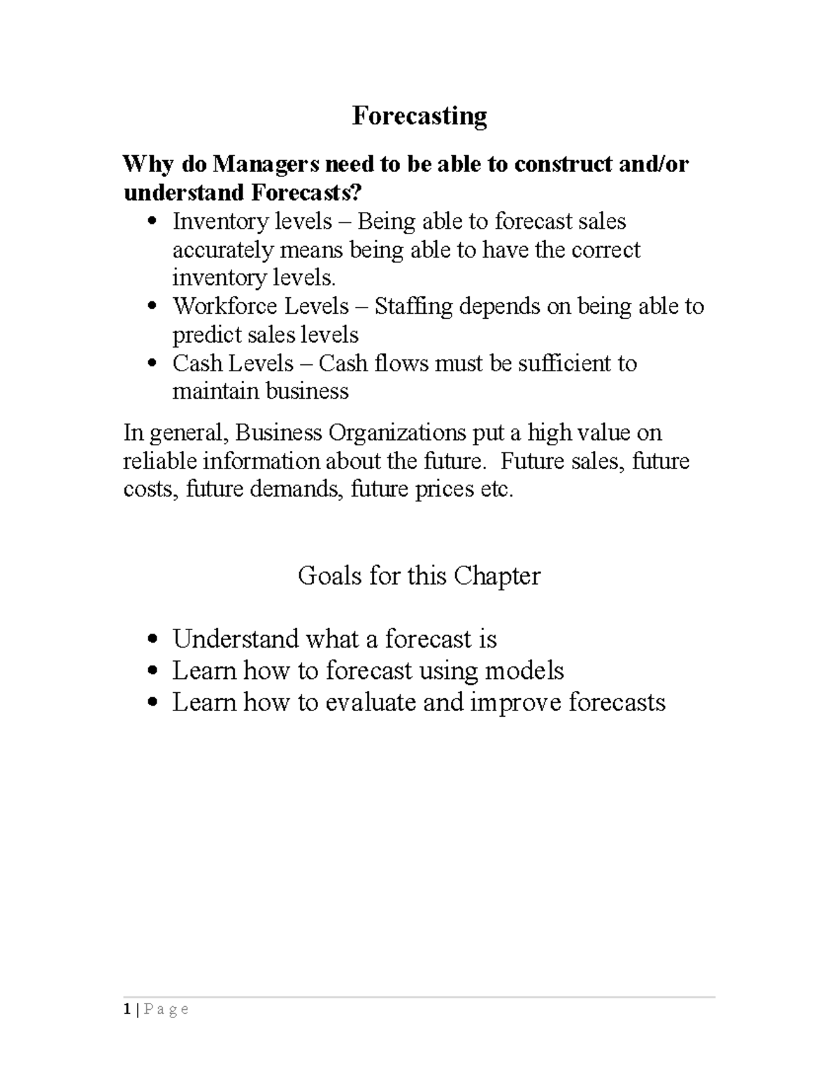 Notes for Forecasting - 6yy - Forecasting Why do Managers need to be ...