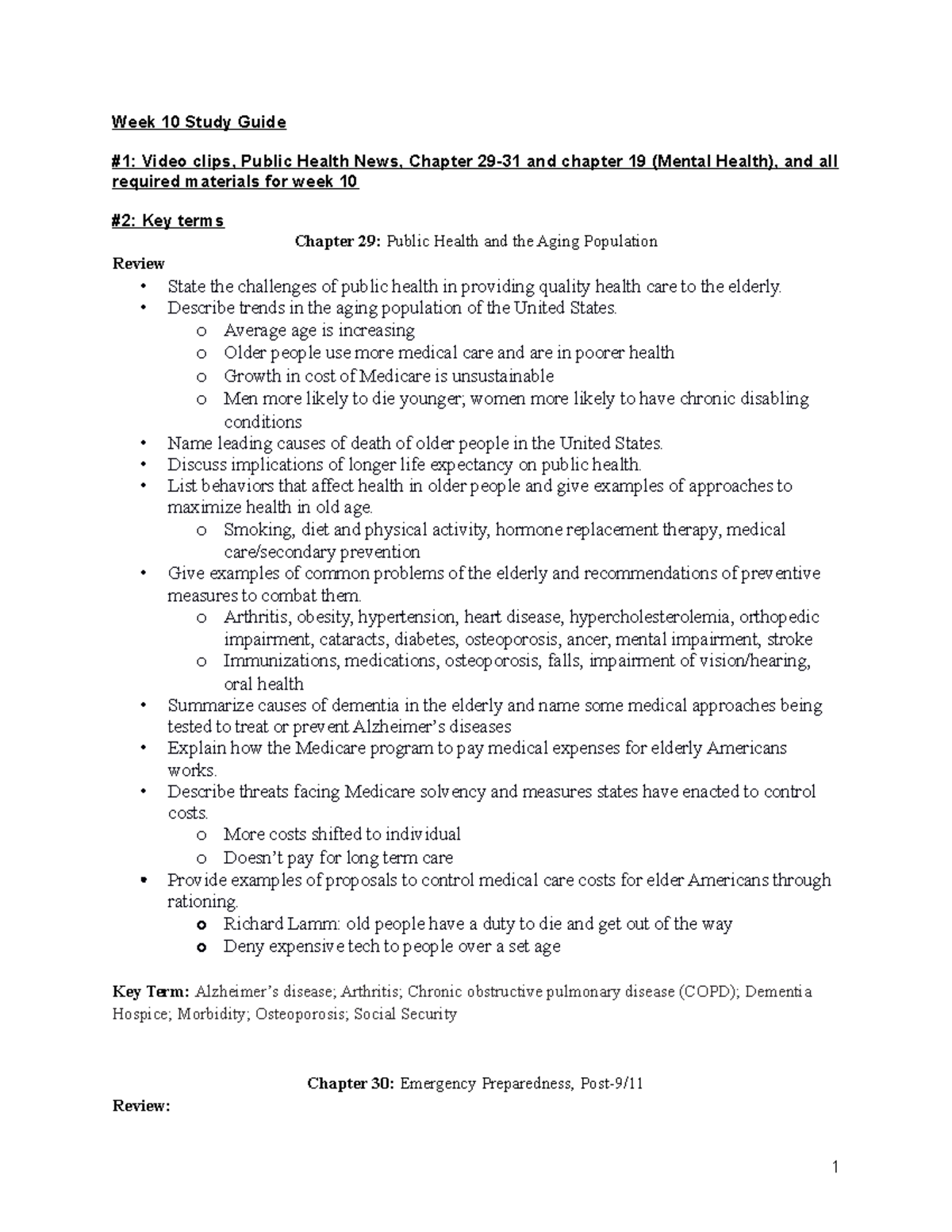 Study guide week 10 - Week 10 Study Guide #1: Video clips, Public ...