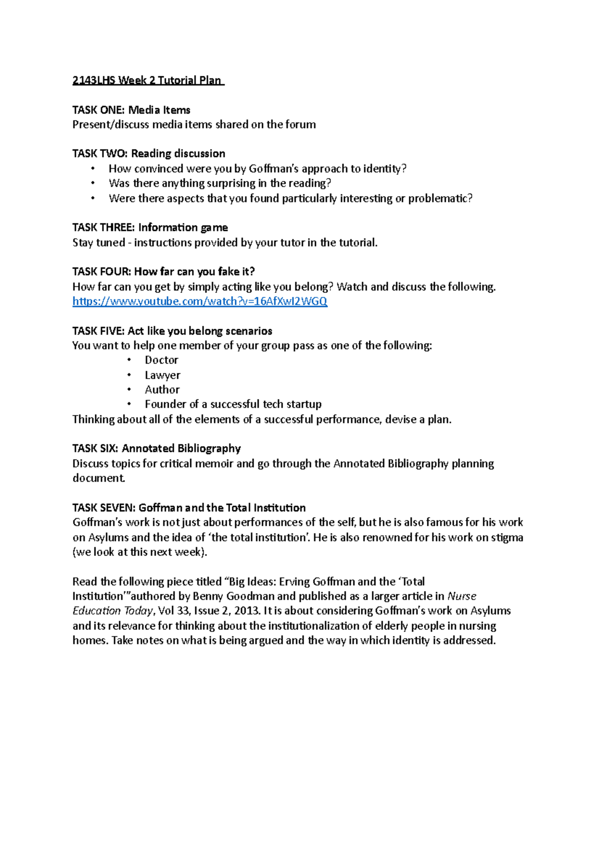 2143LHS Week 2 Tutorial Plan - TASK FOUR: How far can you fake it? How ...