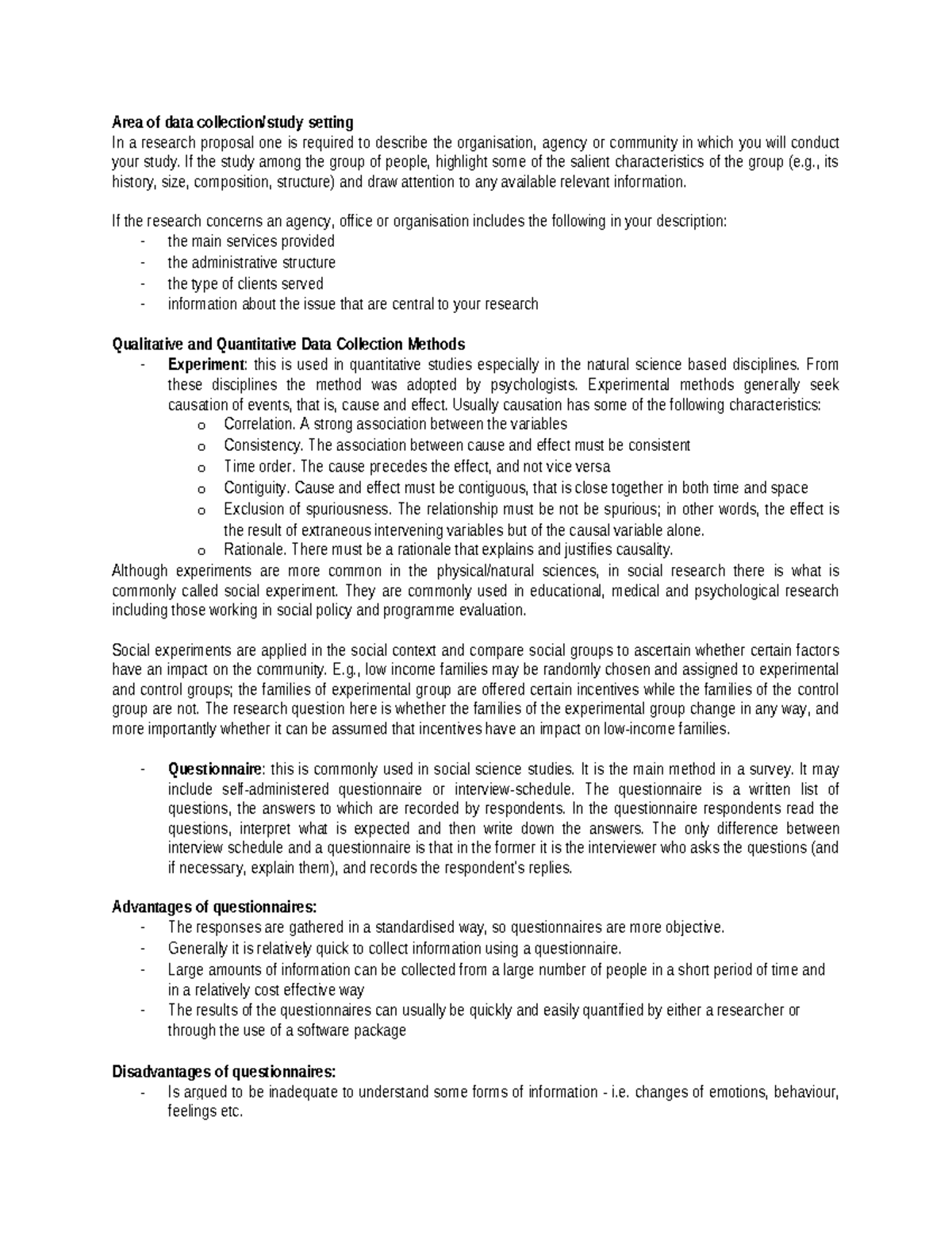 Area of data collection - Area of data collection/study setting In a ...