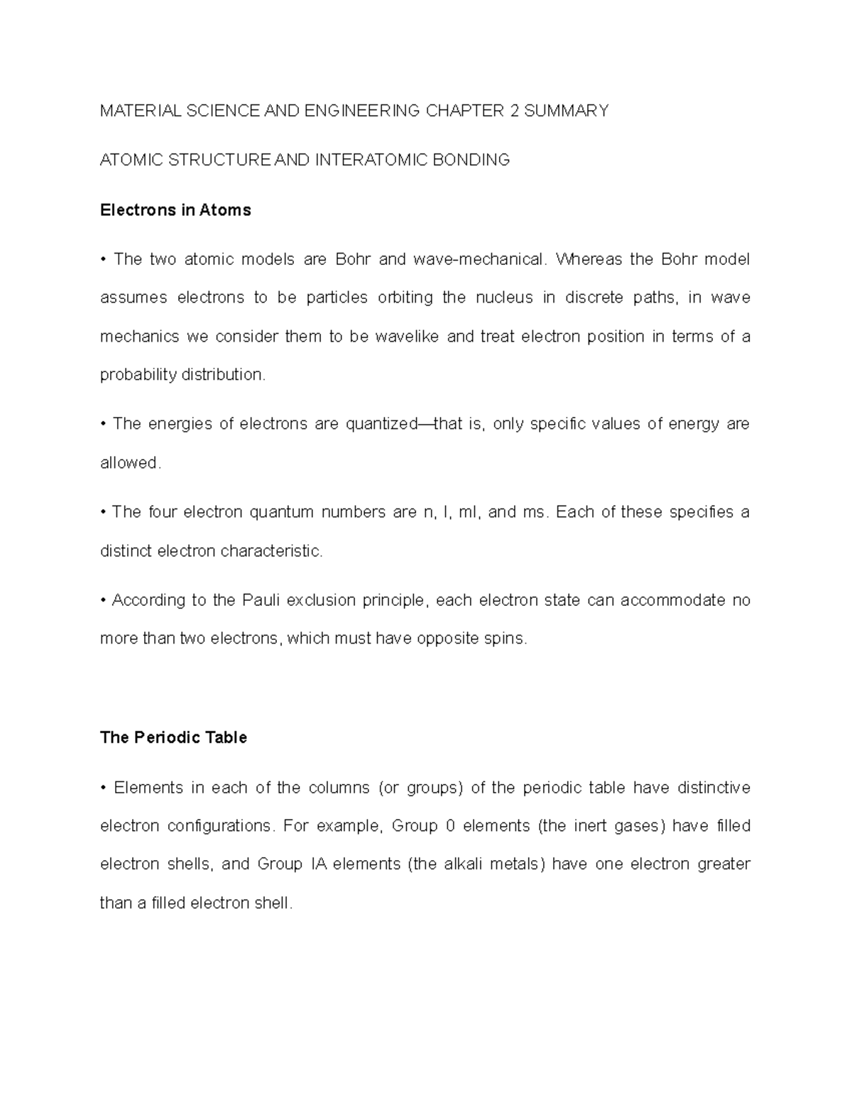 8. Material Science and Engineering Chapter 2 Summary - MATERIAL ...