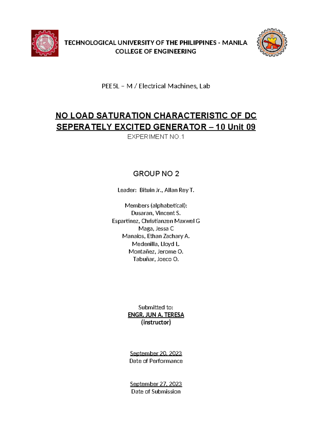 Group-2 Experiment Reports EE - TECHNOLOGICAL UNIVERSITY OF THE ...