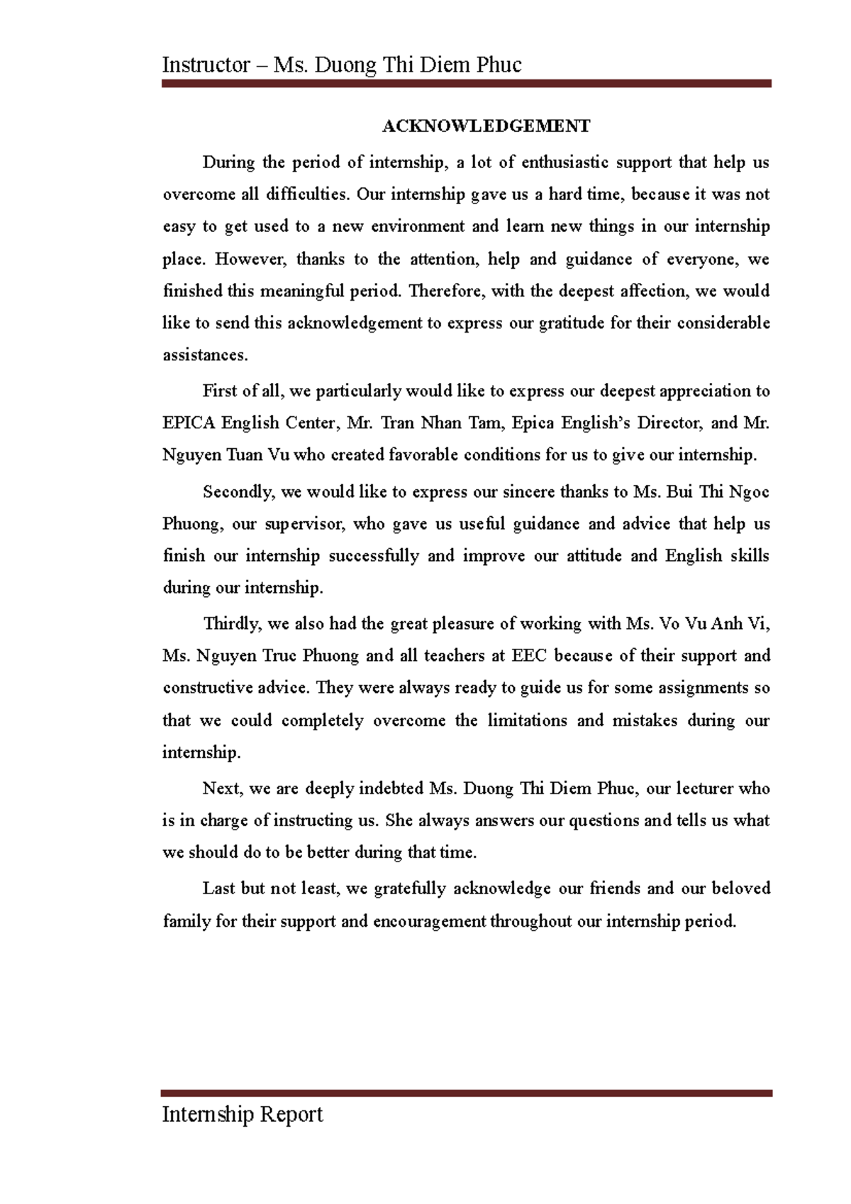 Intership report EEC - Tôi cam kết những nội dung kê khai là đúng - - Studocu