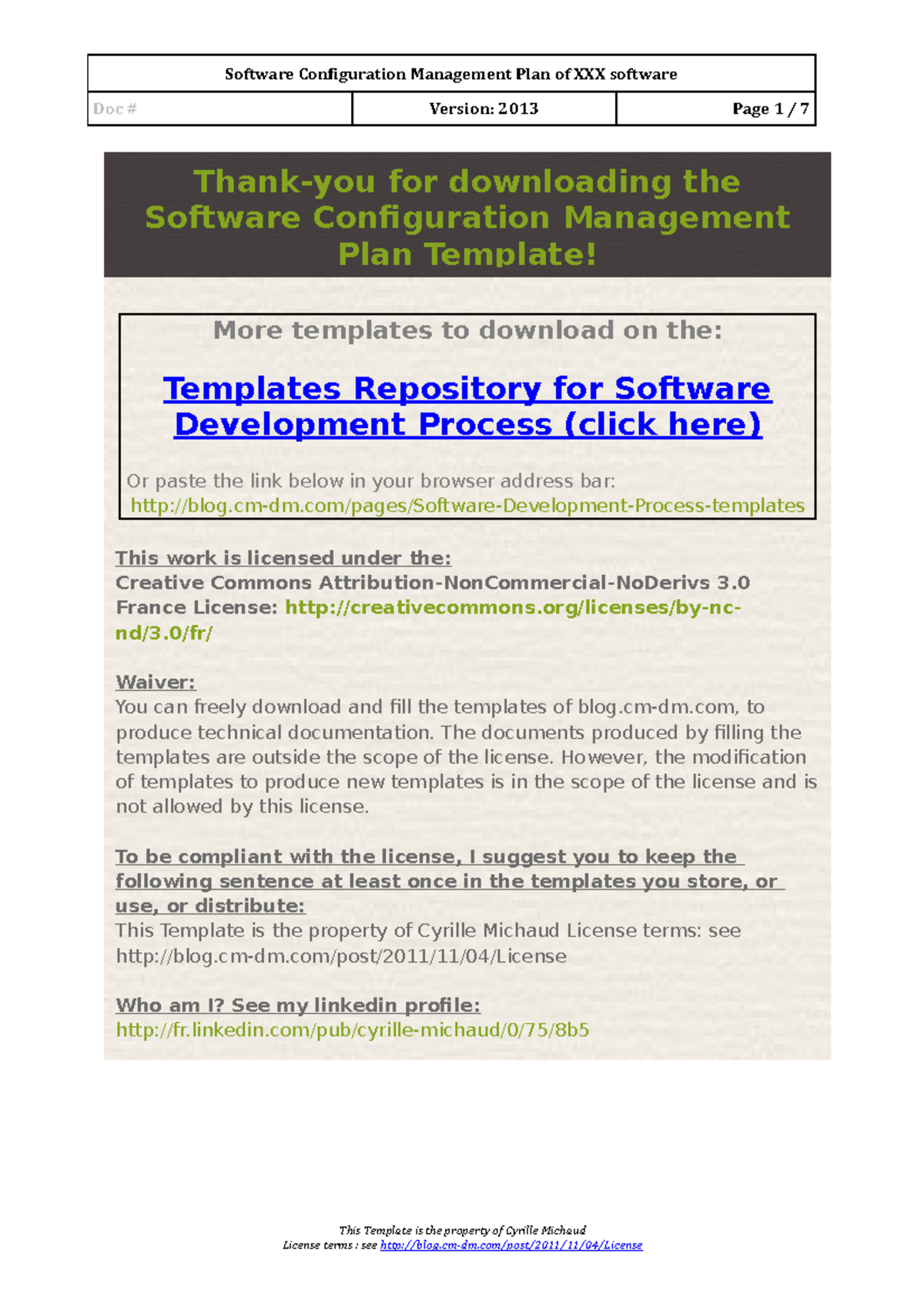 Software Configuration Management Plan Template 2013 Doc Version