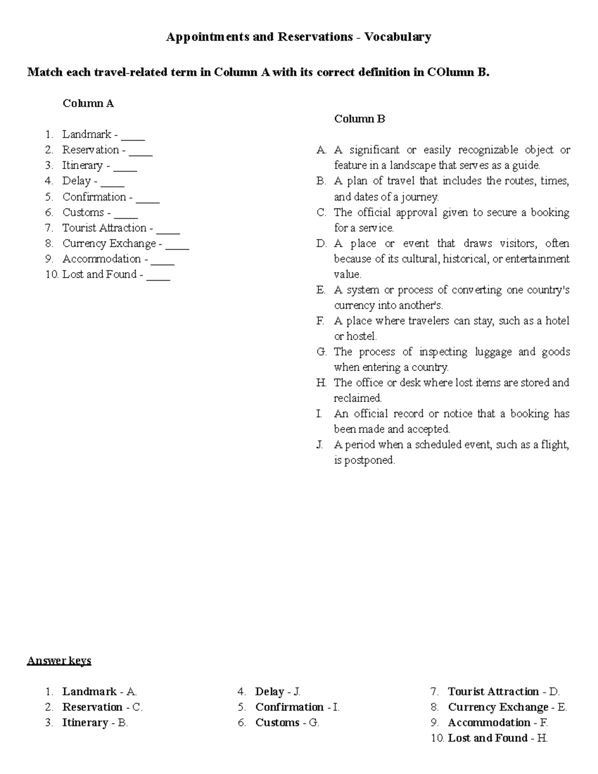 Travel Situations - worksheets, keys, scenario cards and example ...