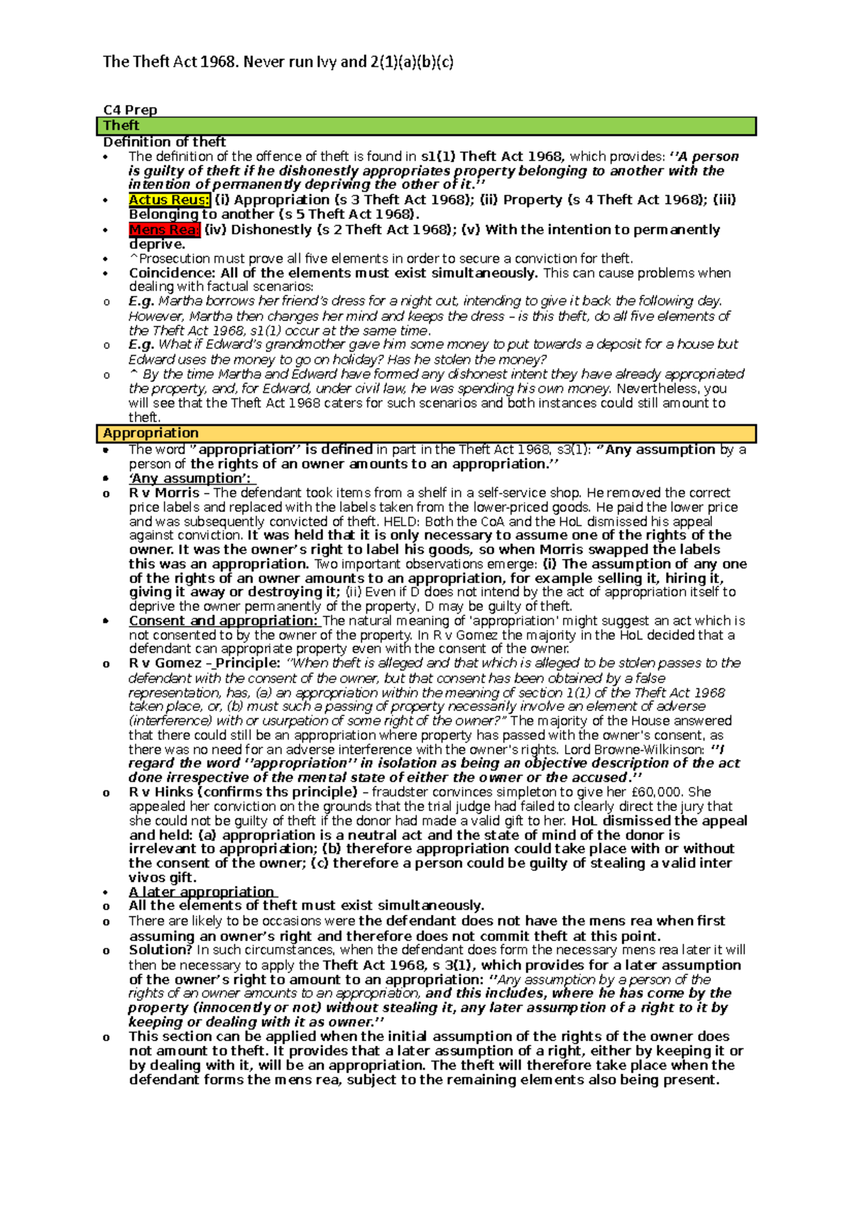 Criminal Law - Theft - C4 Prep Theft Definition of theft The definition ...