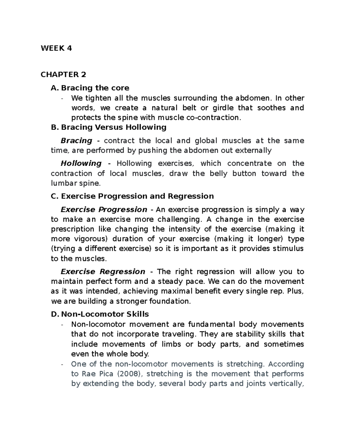 WEEK 4 MCT - Week 4 Module 3 - WEEK 4 CHAPTER 2 A. Bracing the core - We tighten all the muscles ...