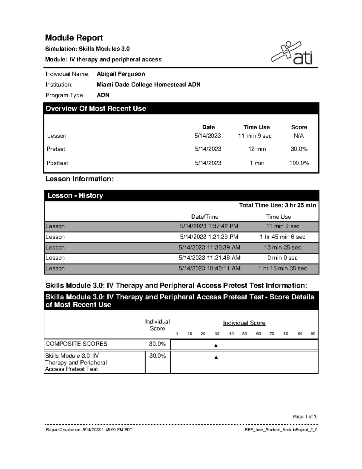 IV therapy and peripheral access - Module Report Simulation: Skills Modules 3. Module: IV ...