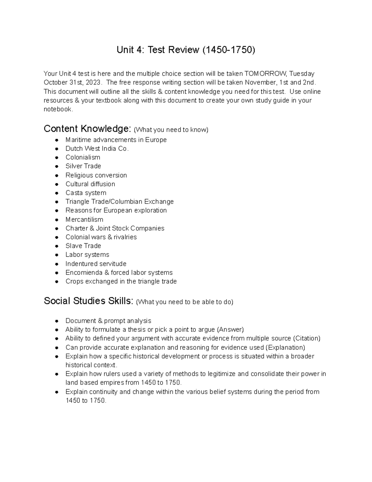 Unit 4 Test Review - a guide helps what to do in previous test - Unit 4 ...