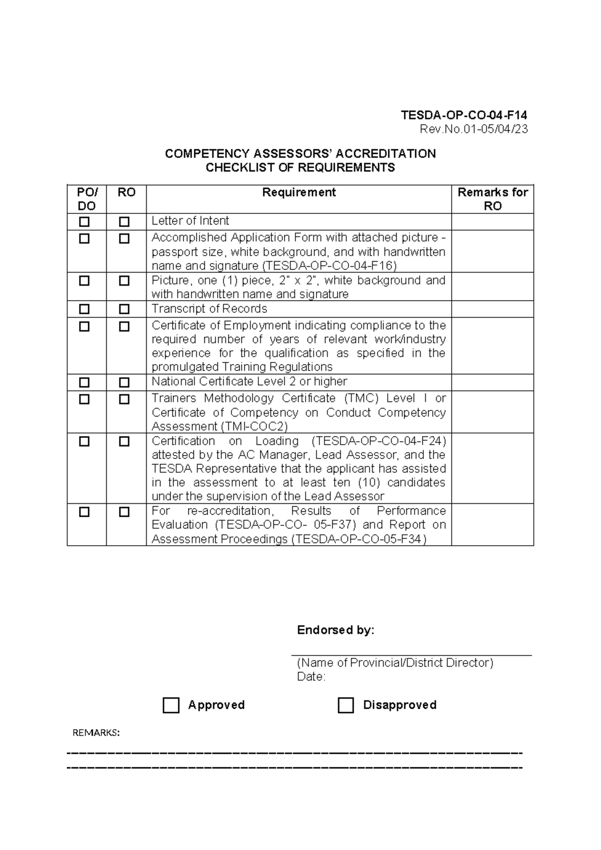 Tesda OP CO 04 Form - TESDA-OP-CO-04-F Rev.No-05/04/ COMPETENCY ...