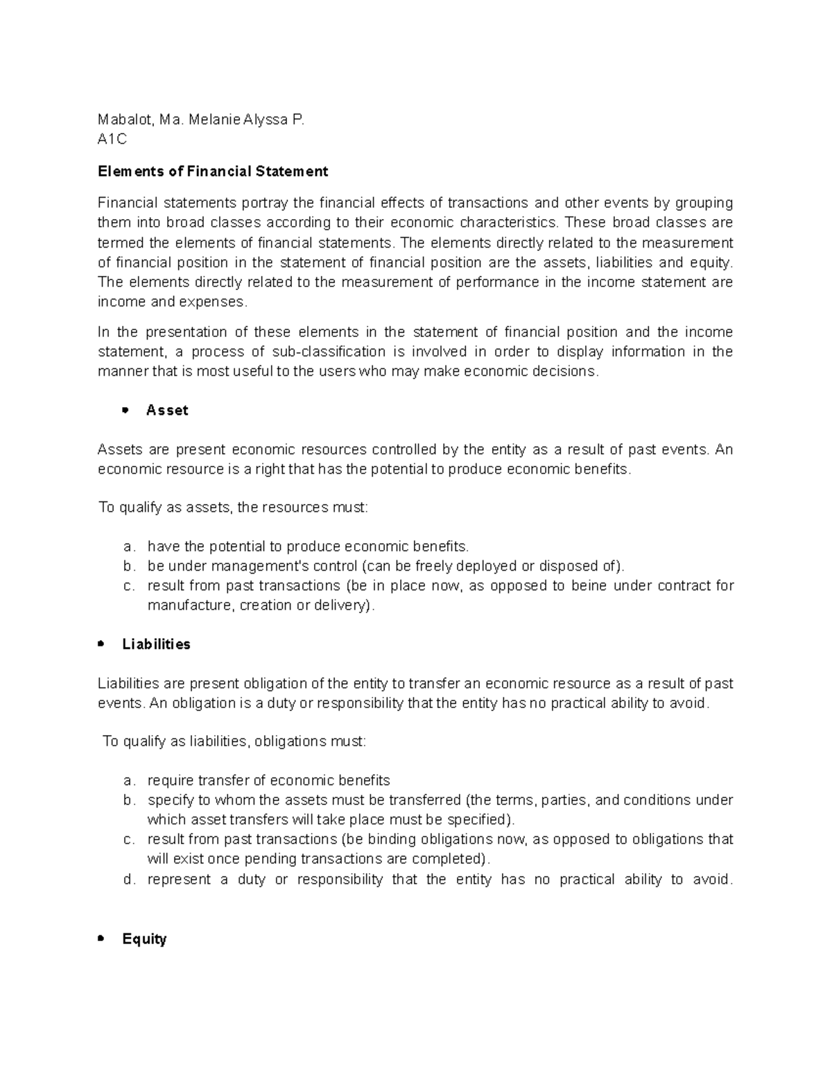 Elements of Financial Statement 1 - Mabalot, Ma. Melanie Alyssa P. A1C ...