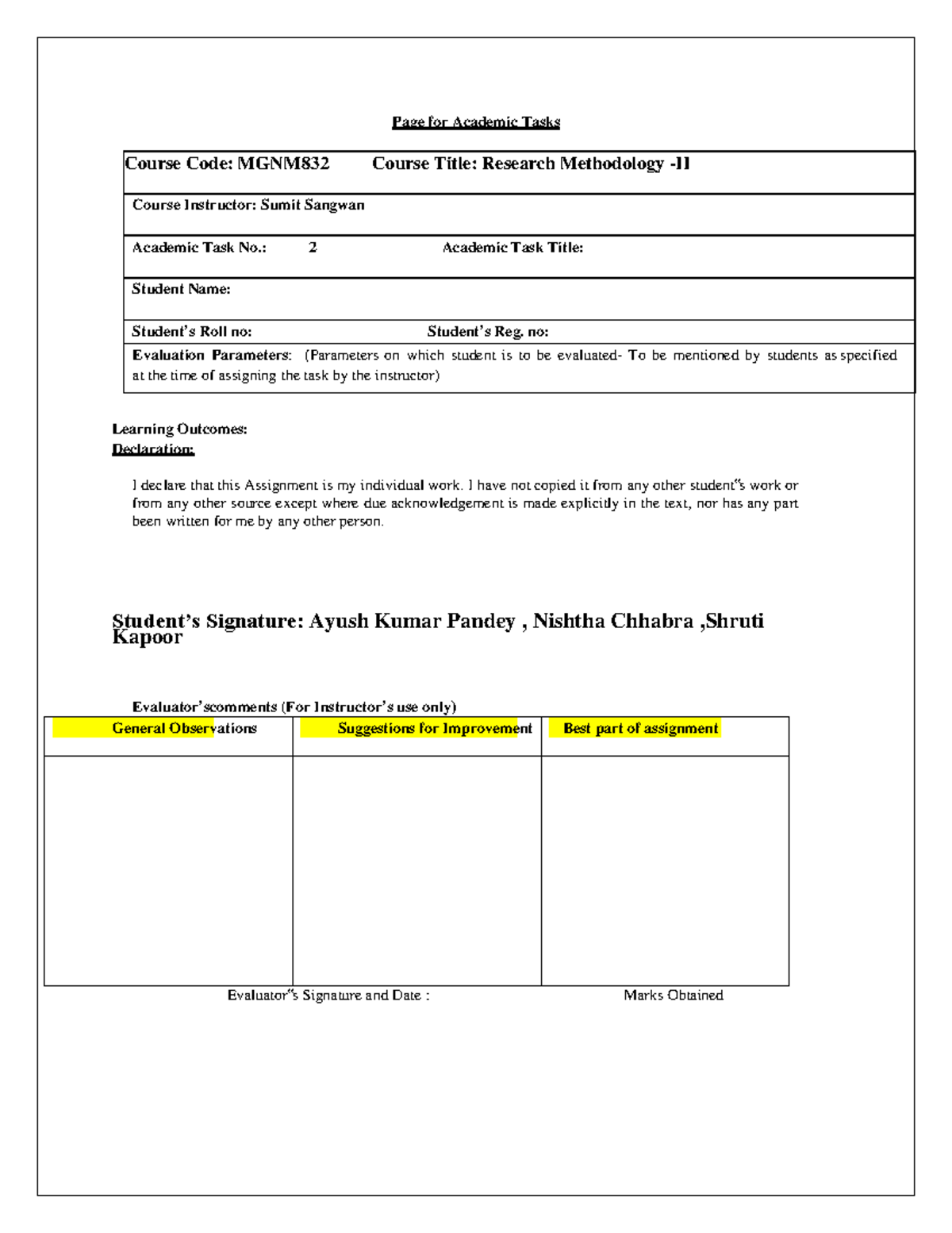 Research Template Assignment 2 - Page for Academic Tasks Course Code ...