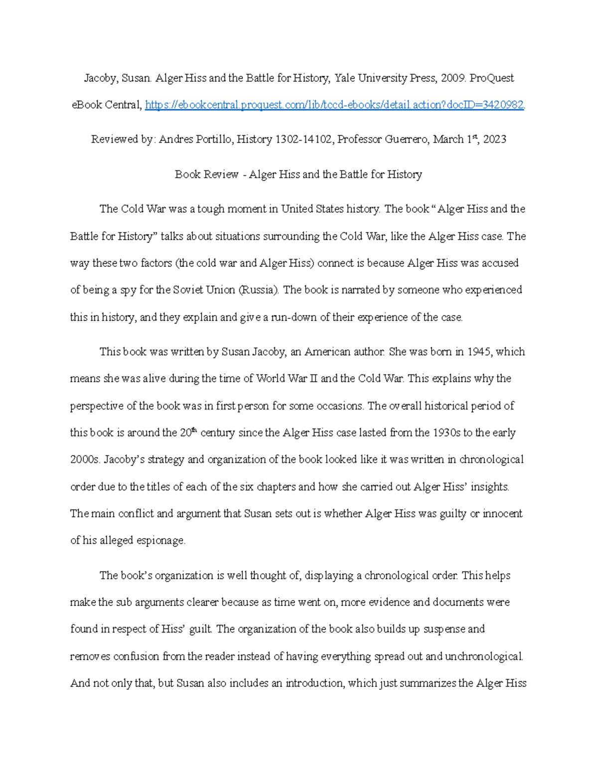 Historical Book Review - Jacoby, Susan. Alger Hiss and the Battle for ...