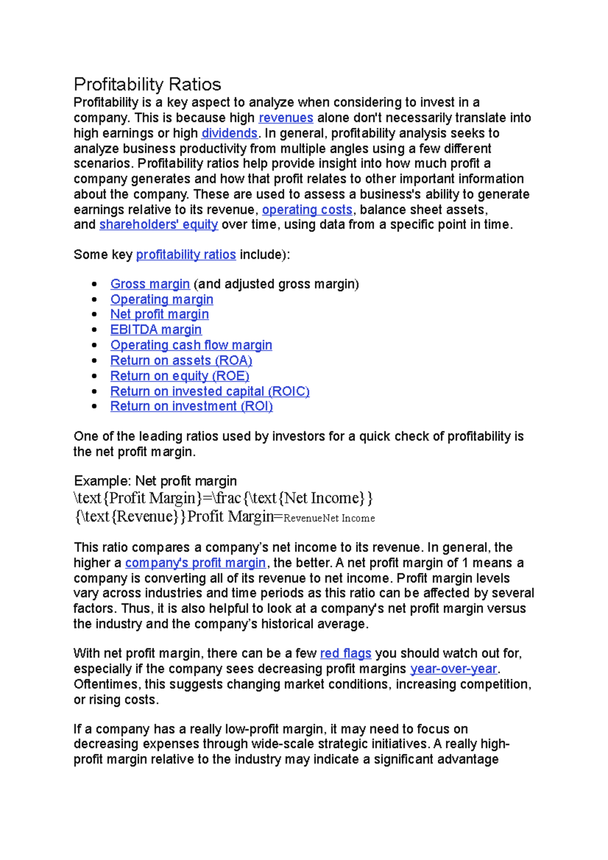 Profitability Ratios - ratio - Profitability Ratios Profitability is a ...