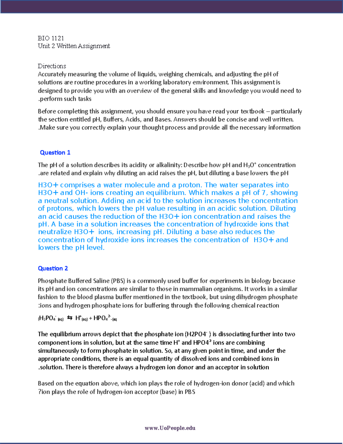 Bio 1121 Unit 2 Written Assignment Bio 1121 Unit 2 Written Assignment Directions Accurately