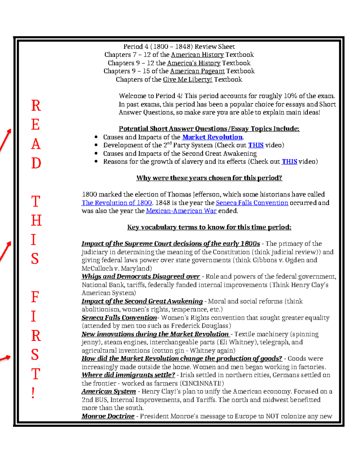 Period 4 1800 – 1848 Review Sheet - Period 4 (1800 – 1848) Review Sheet ...