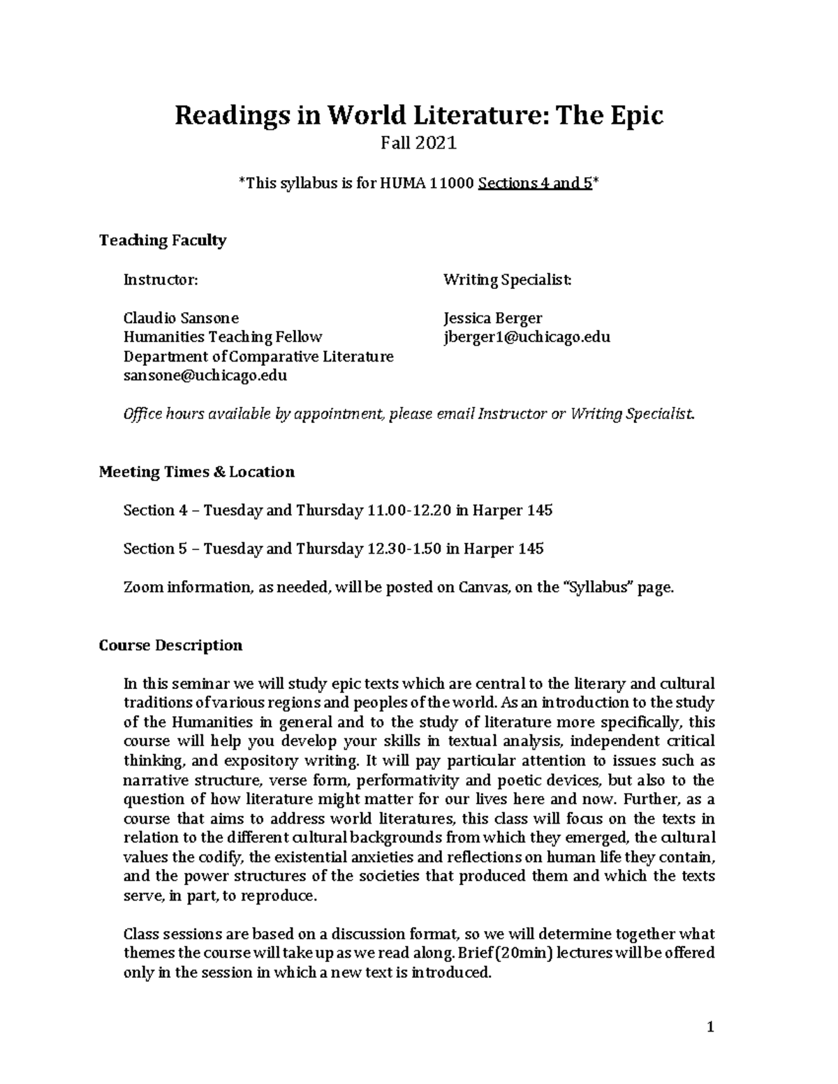 RWL FALL 2021 Epics Syllabus - Sections 4 and 5 21-SEP-2021 - Readings ...