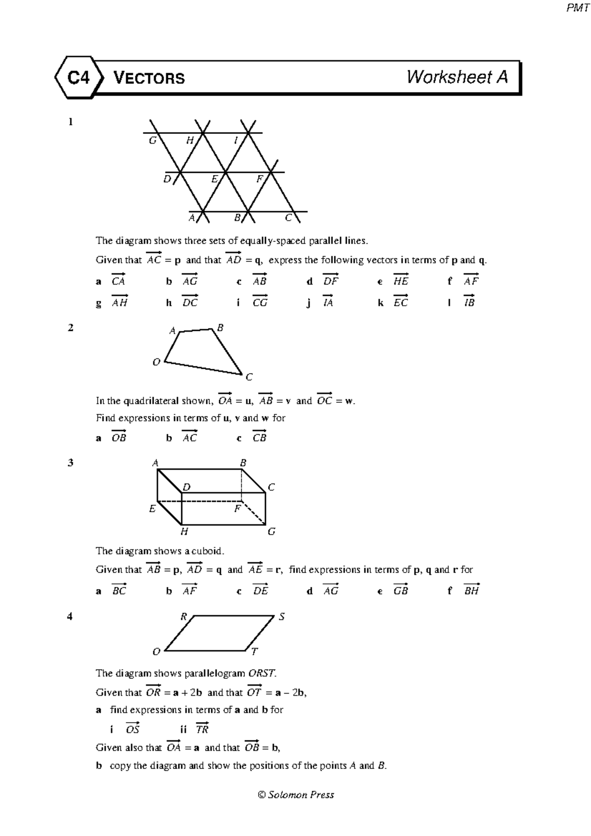 Vectors A - Maths - Solomon Press C4 VECTORS Worksheet A 1 G H I D E F ...