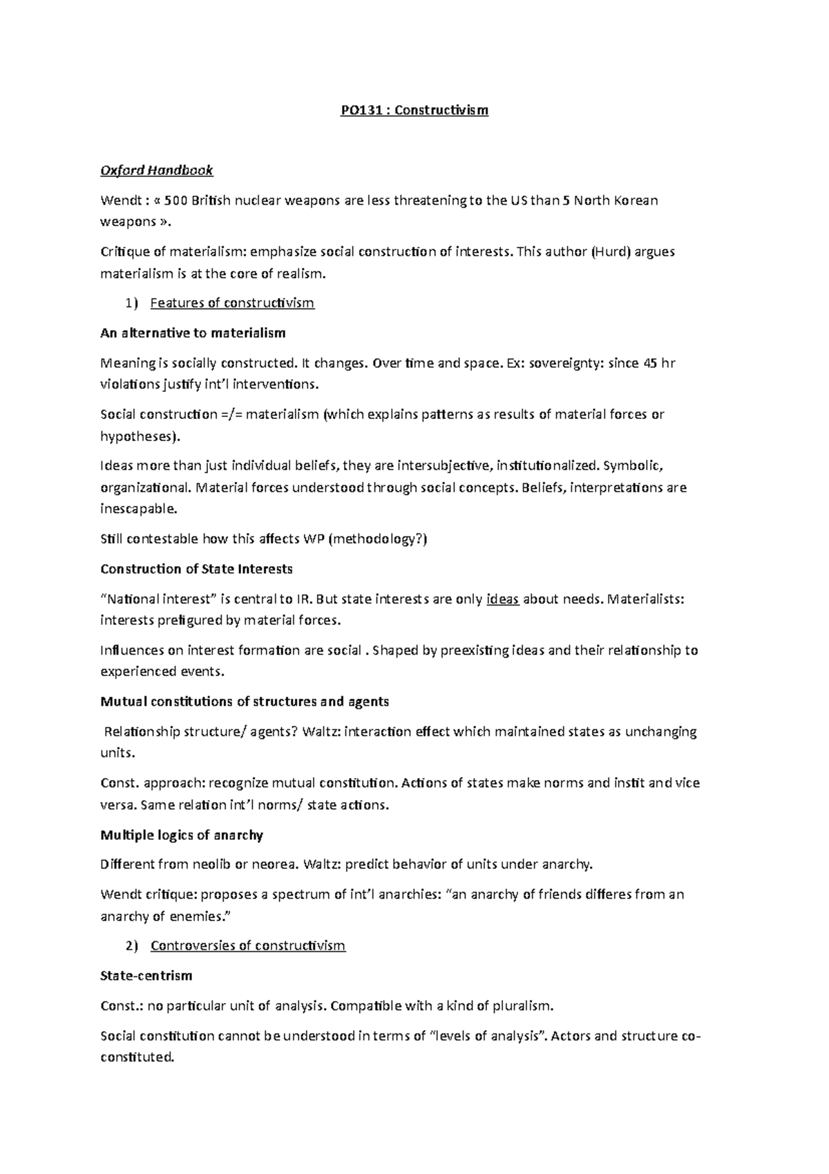 Constructivism - Extensive summary - PO131 : Constructivism Oxford ...