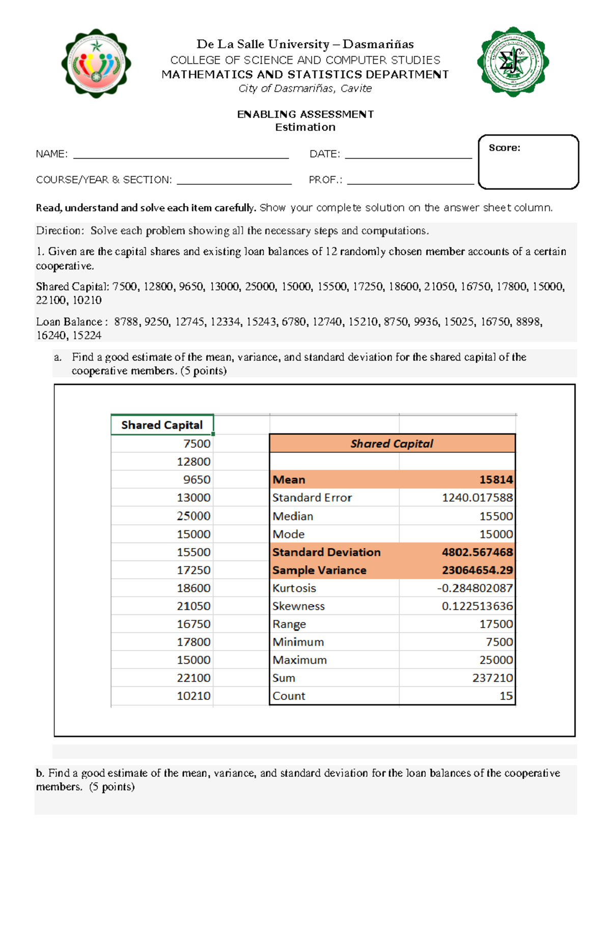 Biostatistics_ Enabling Assessment on Point Estimation - De La Salle University – Dasmariñas ...