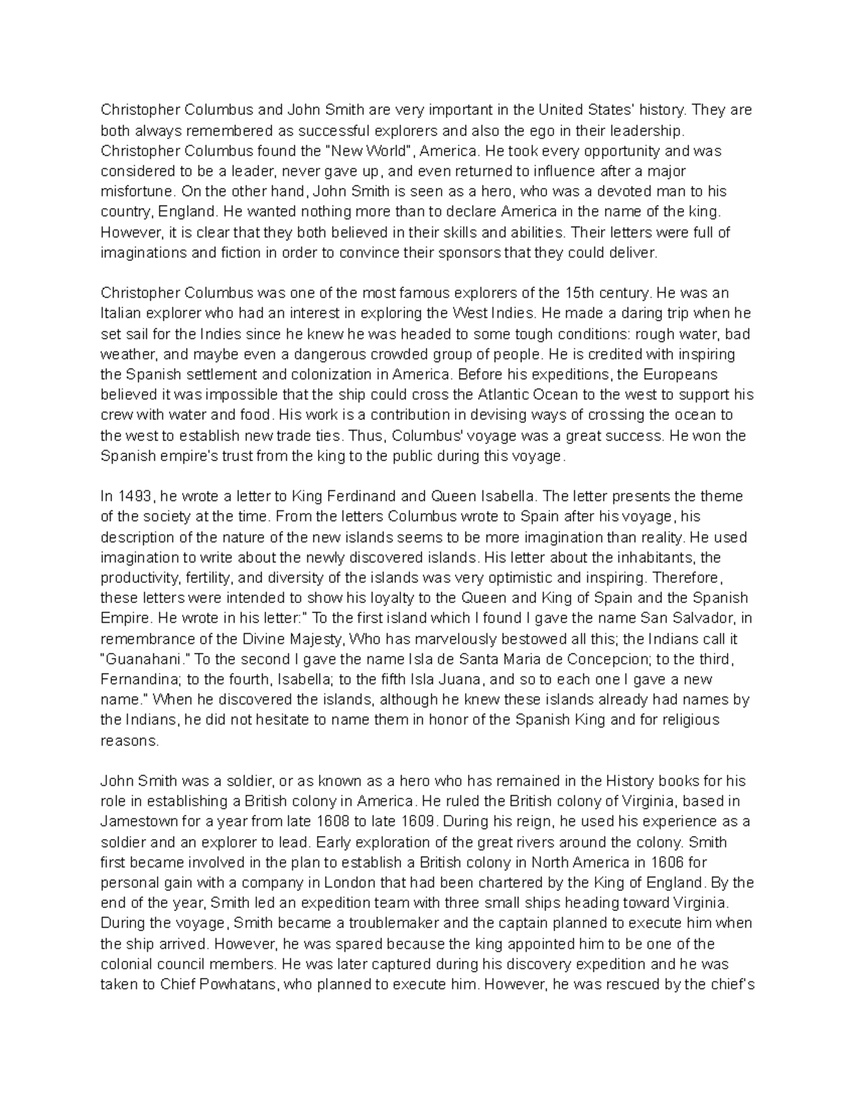 Exploration of America Role of Christopher Columbus and John Smith in ...