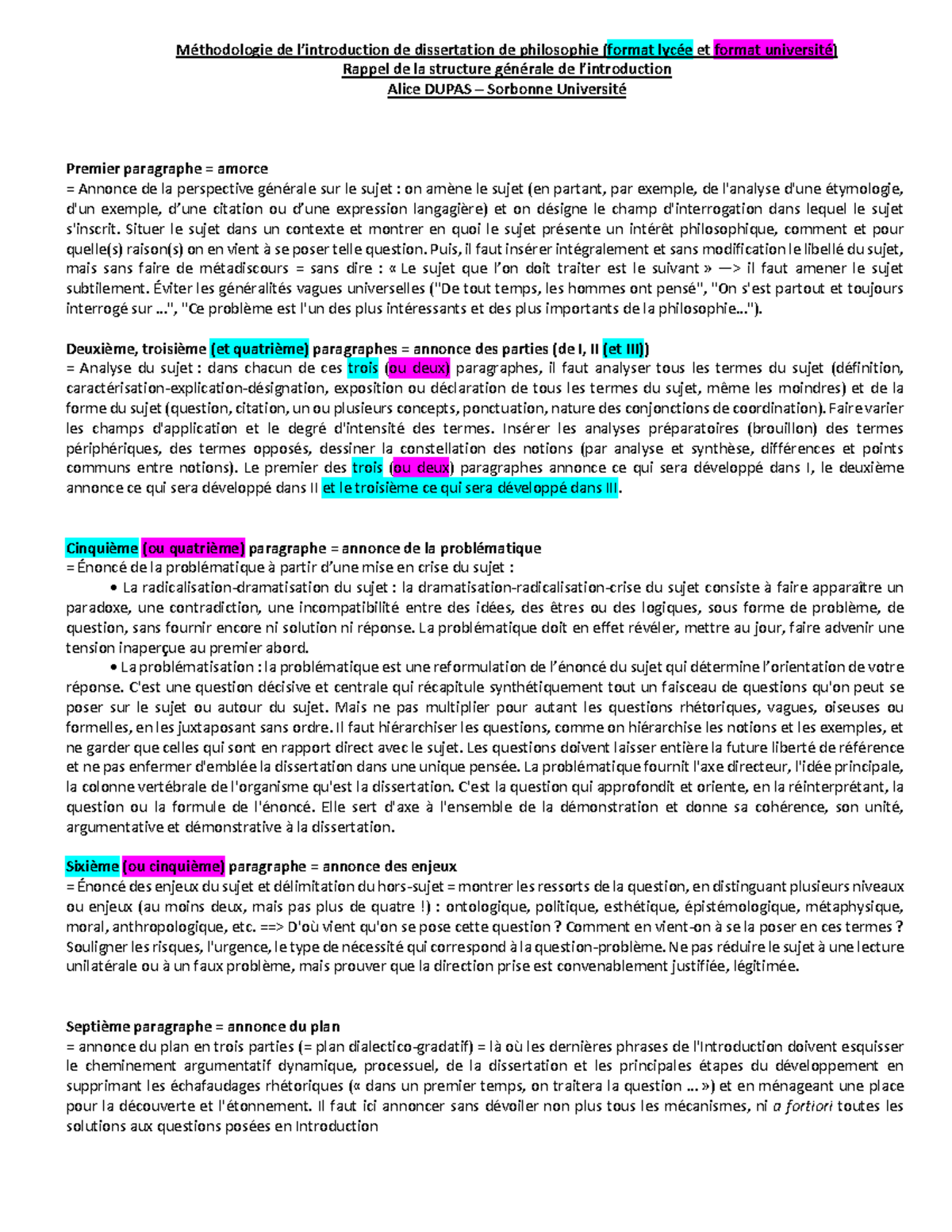 Méthodologie de l’introduction de dissertation de philosophie (format ...