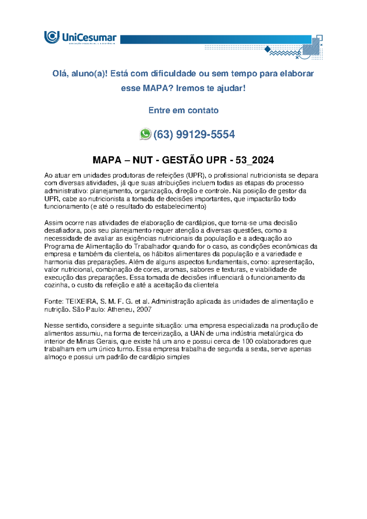 MAPA - NUT - GESTÃO UPR - 53_2024 - Olá, aluno(a)! Está com dificuldade ...