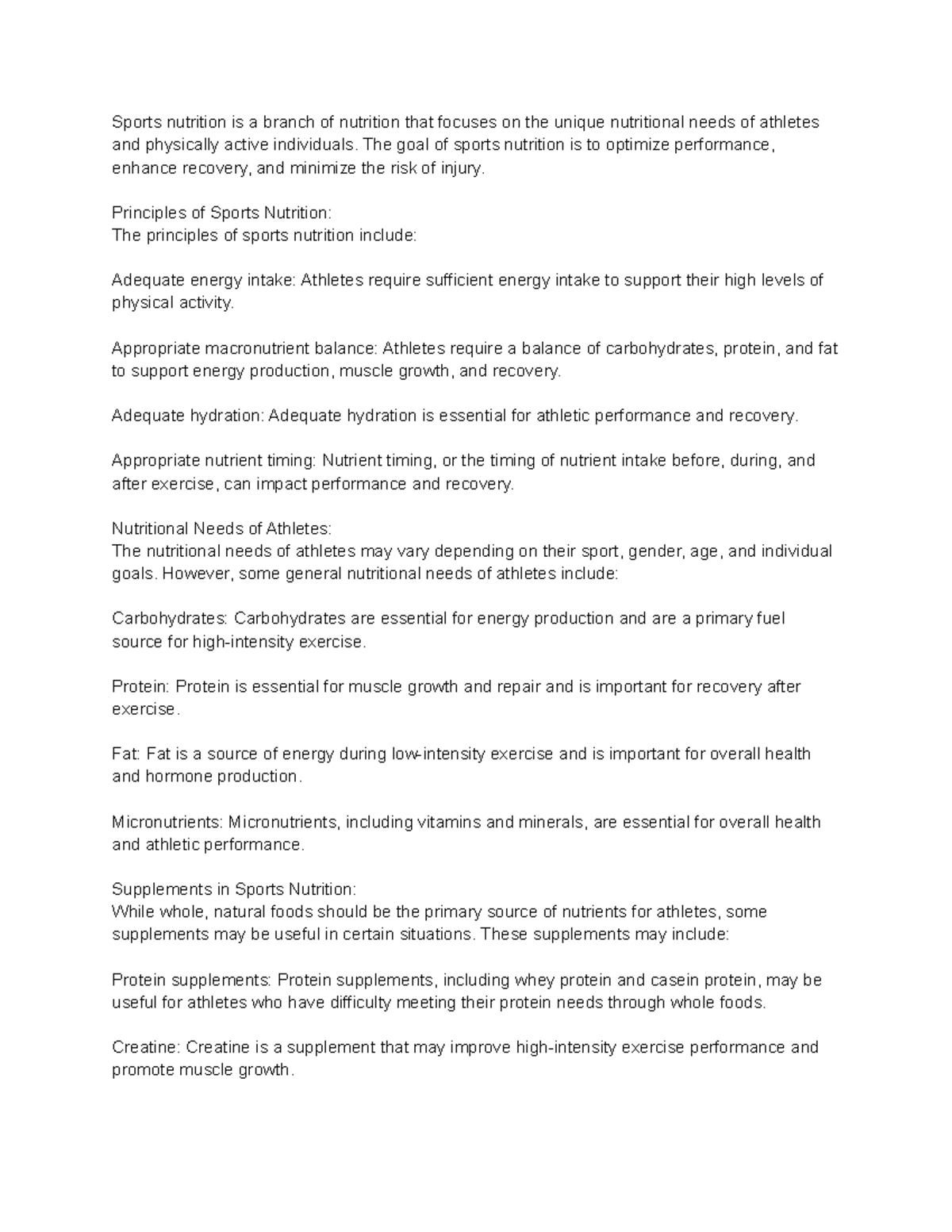 Sports Nutrition Notes - Sports nutrition is a branch of nutrition that ...