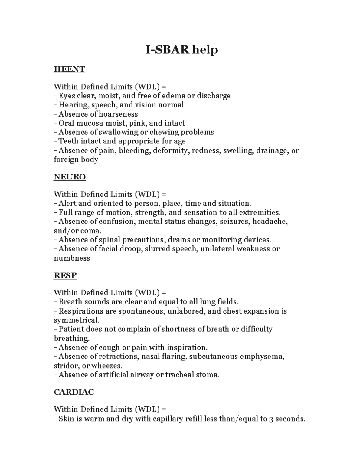 ISBAR Criteria breakdown for helping with careplans - 151 ...