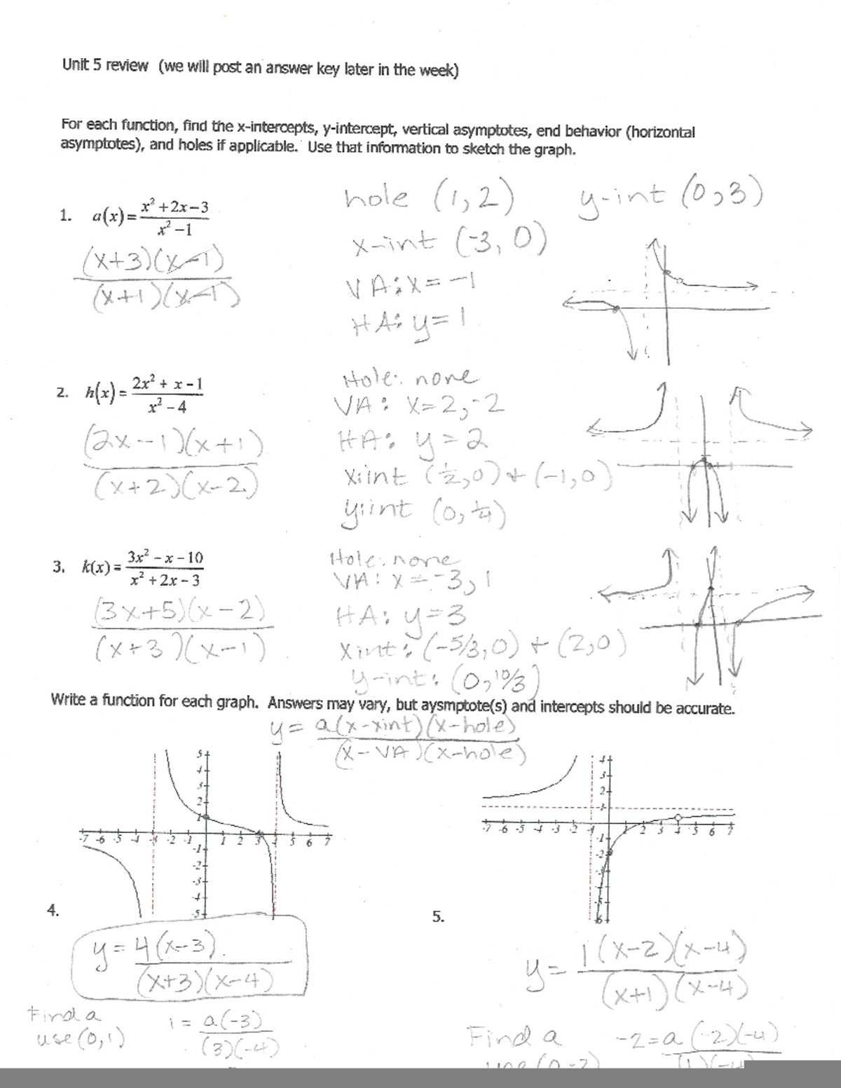 Unit 5 review key - math - Studocu