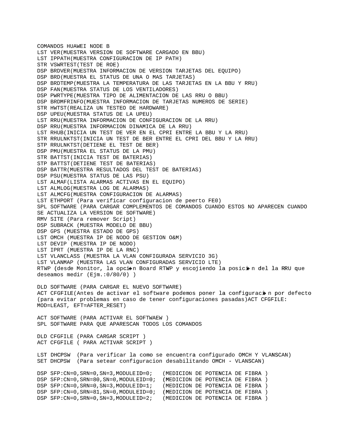 2 Comandos Huawei Node b - COMANDOSCOMANDOS HUAWEIHUAWEI NODENODE BB LSTLST VER(MUESTRAVER ...